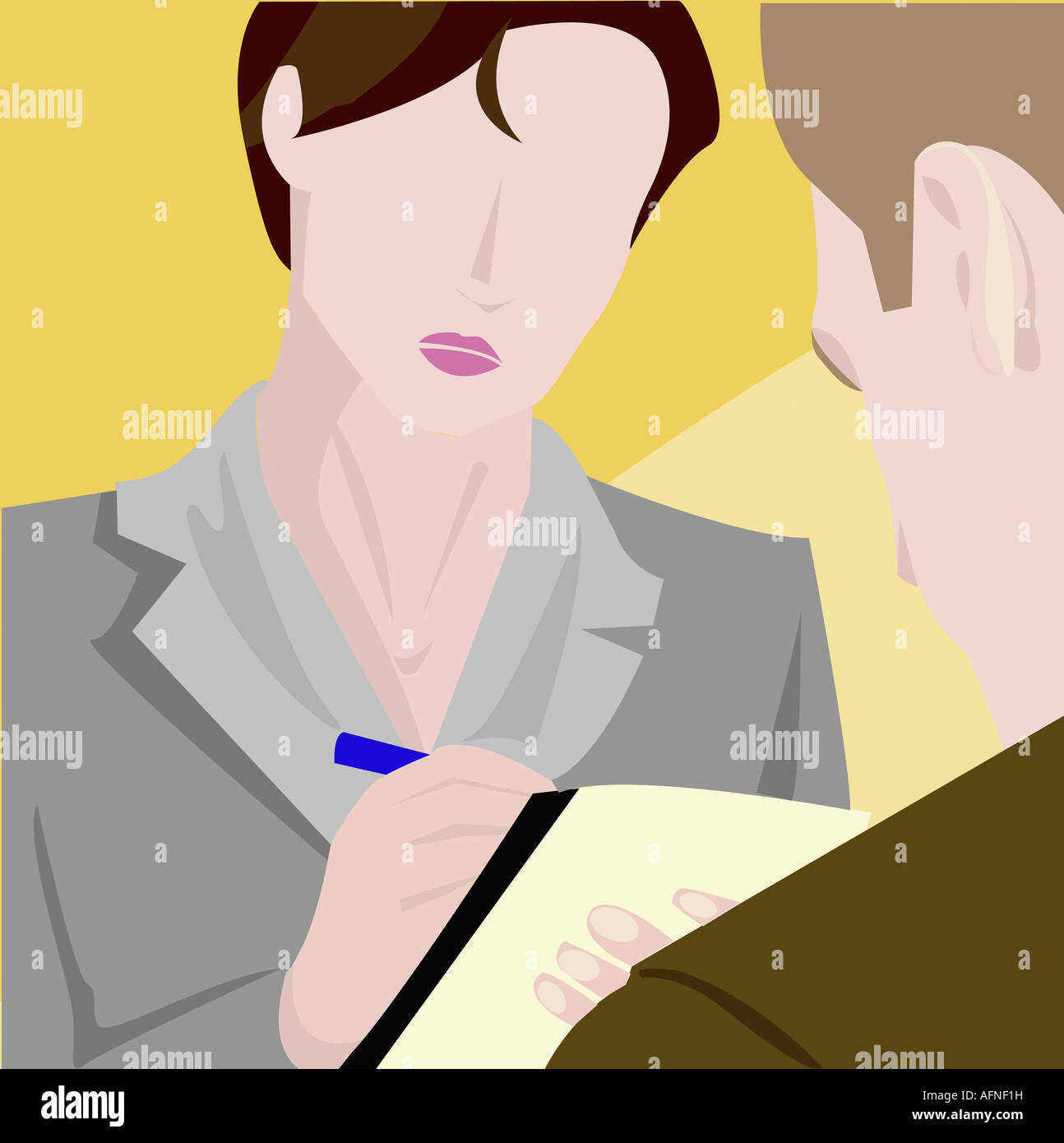 Close-up of a secretary writing on a notepad Stock Photo - Alamy