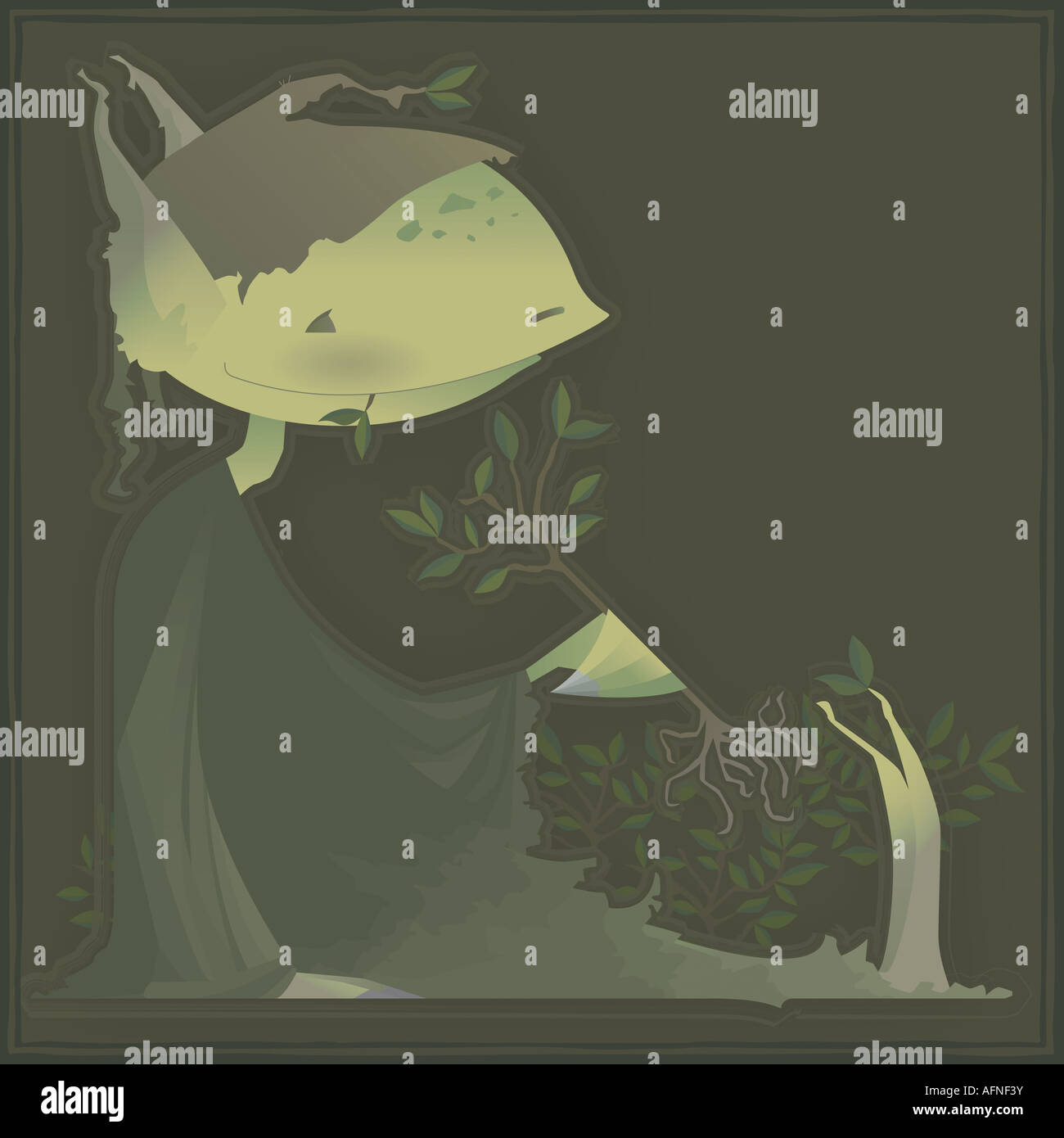 Close-up of a leprechaun eating a branch of a tree Stock Photo - Alamy