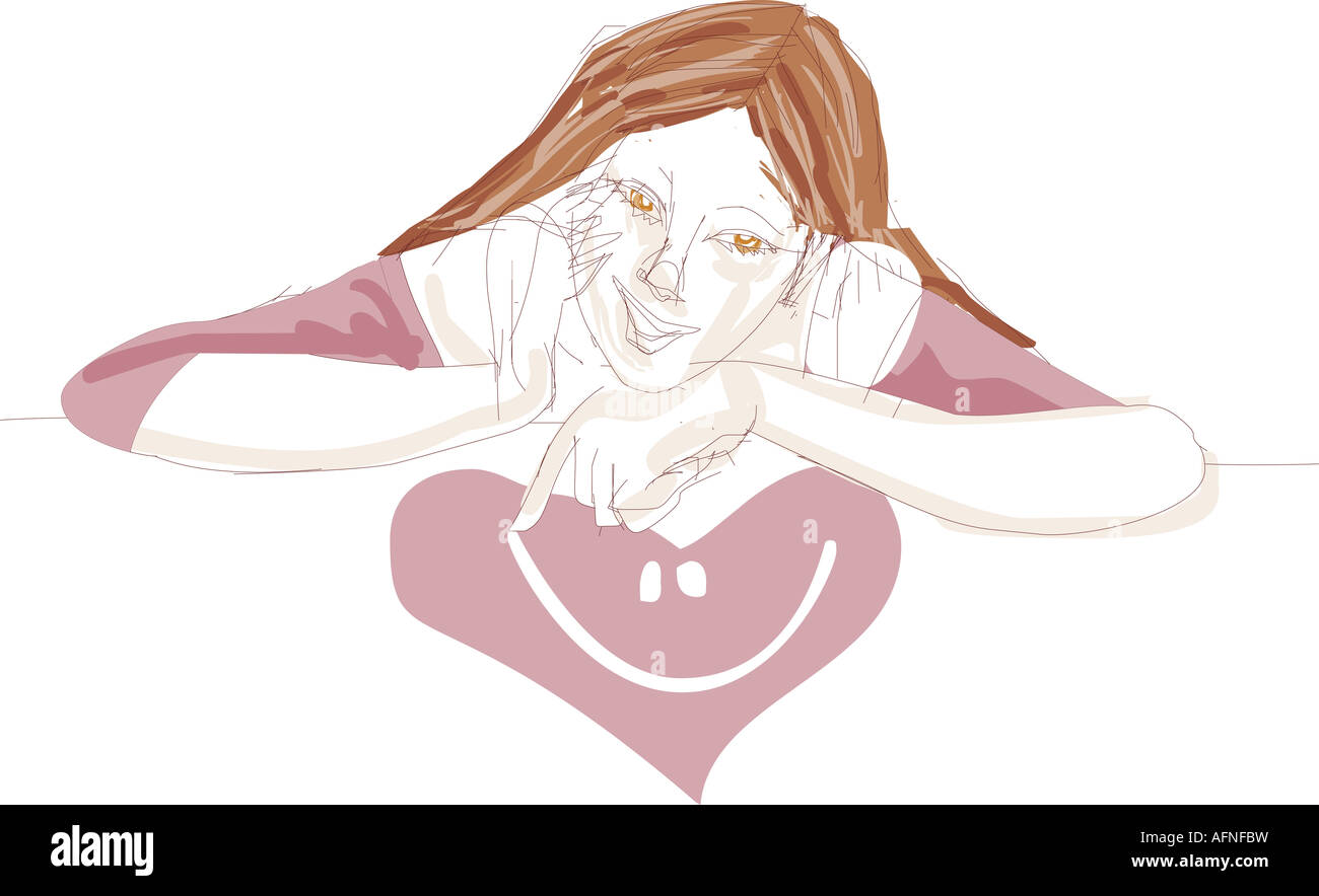 Young woman drawing a face in a heart Stock Photo - Alamy