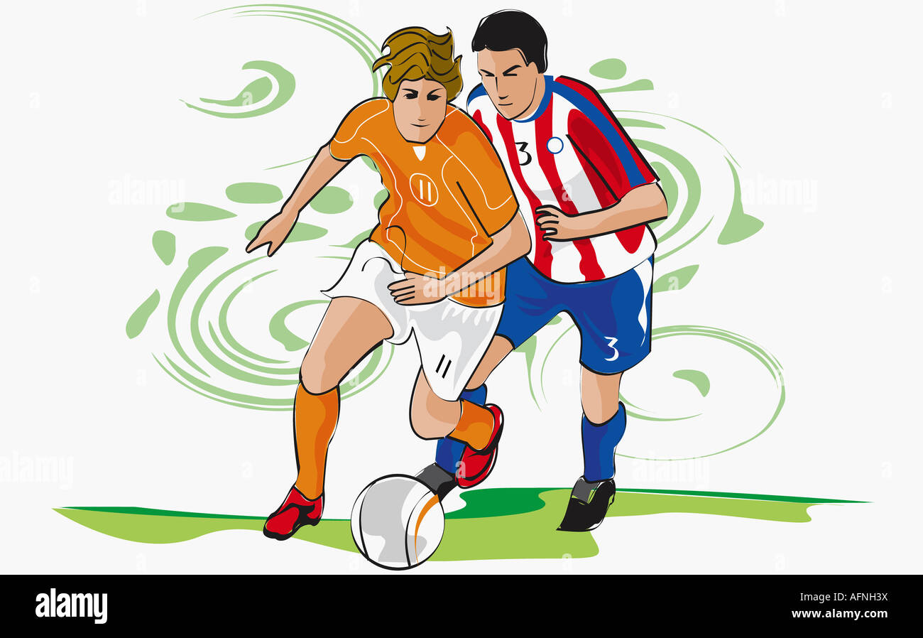 Two soccer players running after ball Stock Photo - Alamy