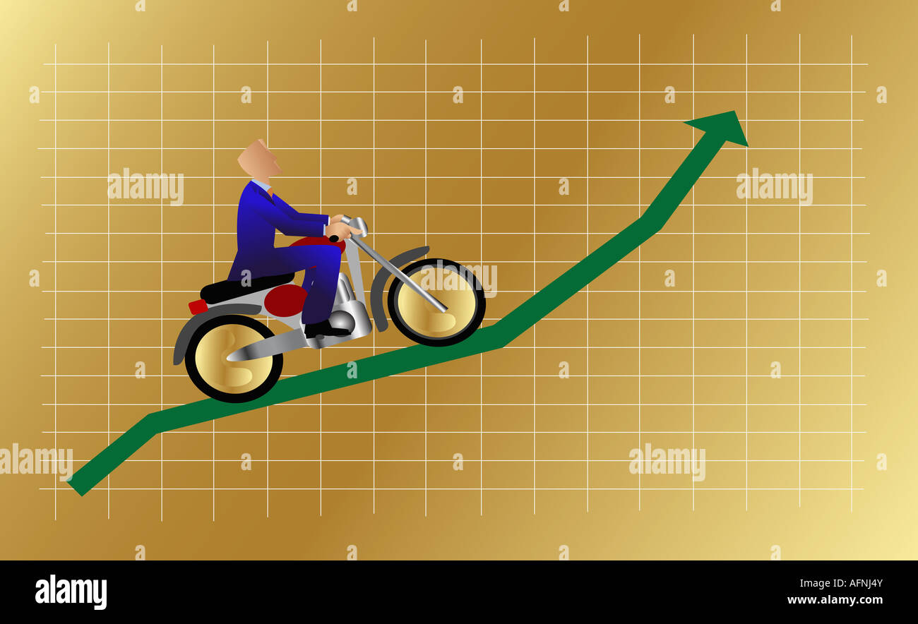 Businessman riding a motorcycle on a line graph Stock Photo - Alamy
