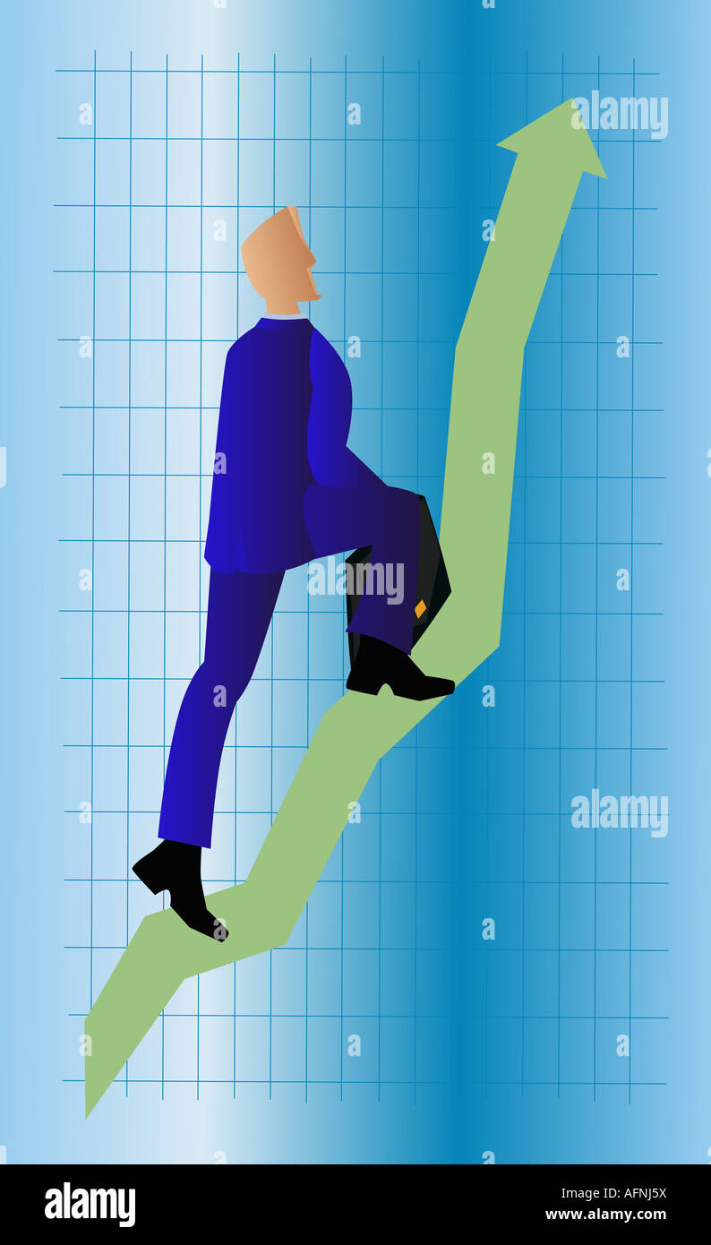 Businessman walking on a line graph Stock Photo - Alamy