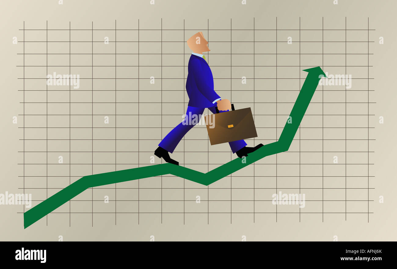 Businessman walking up a line graph Stock Photo - Alamy