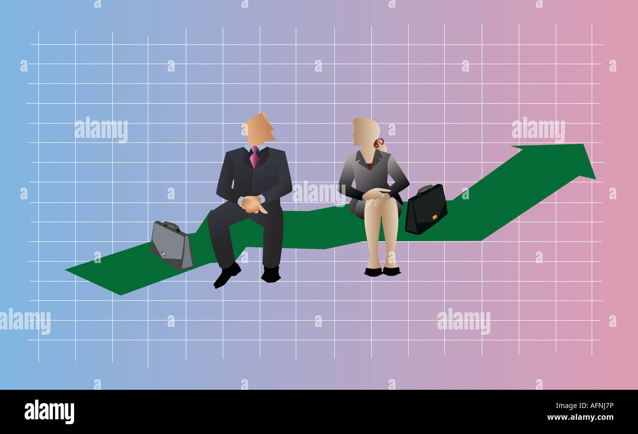 Businesspeople sitting on a line graph Stock Photo - Alamy