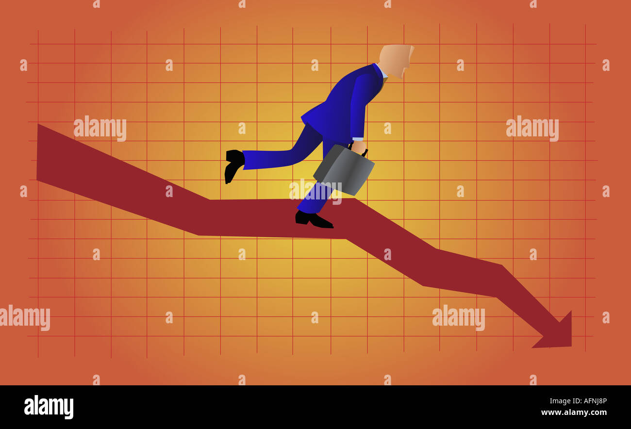 Businessman walking down on a line graph Stock Photo - Alamy