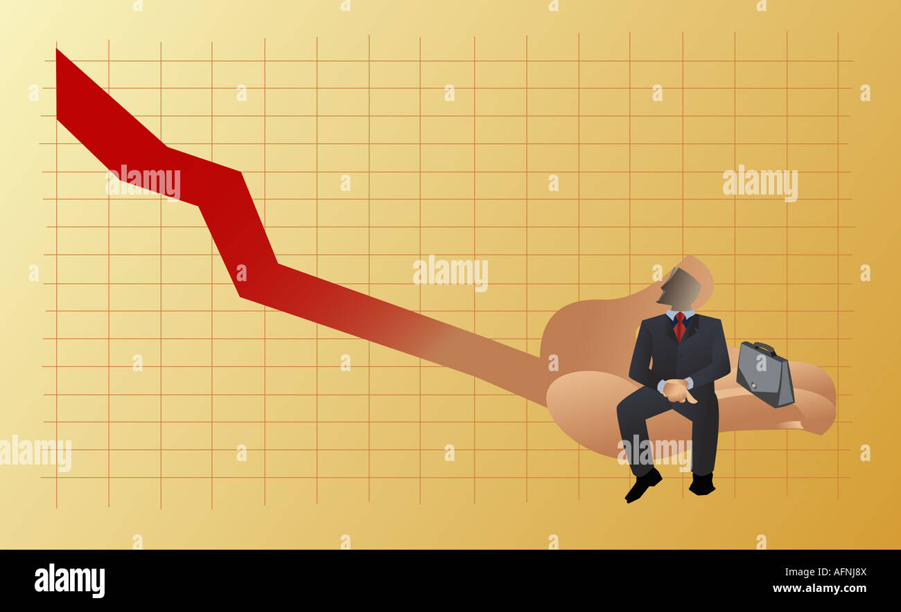 Businessman sitting on a line graph Stock Photo - Alamy