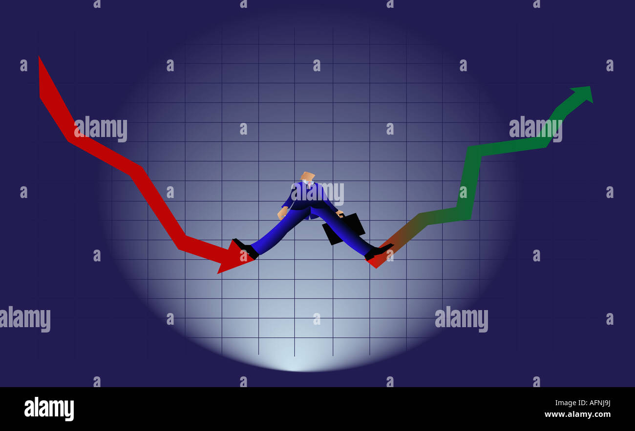 Businessman standing on two line graphs Stock Photo - Alamy