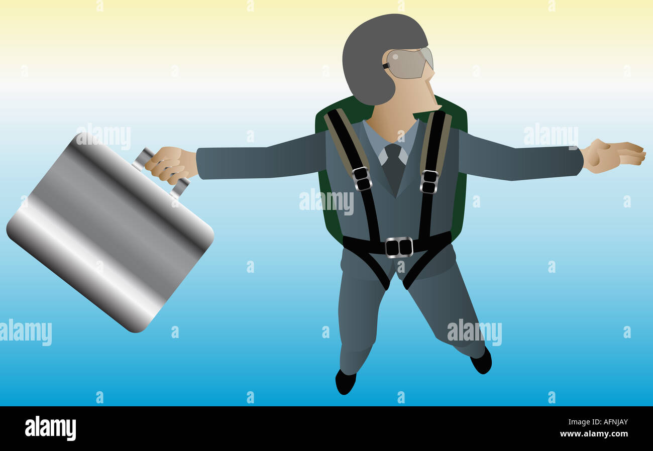 Businessman skydiving with a briefcase Stock Photo - Alamy