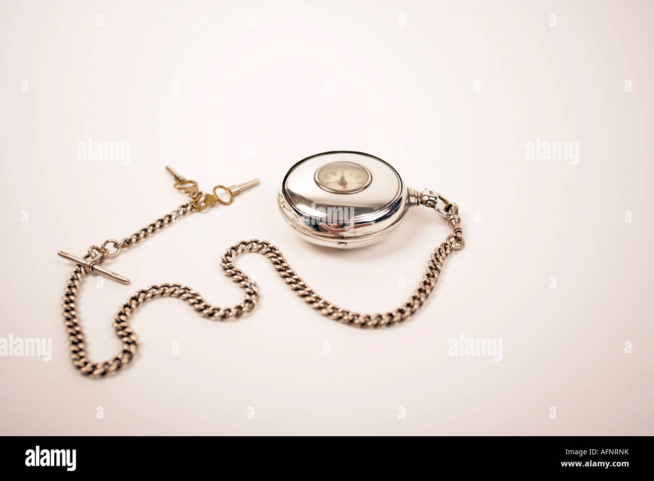 silver fob pocket watch half hunter complete with chain and keys Stock ...