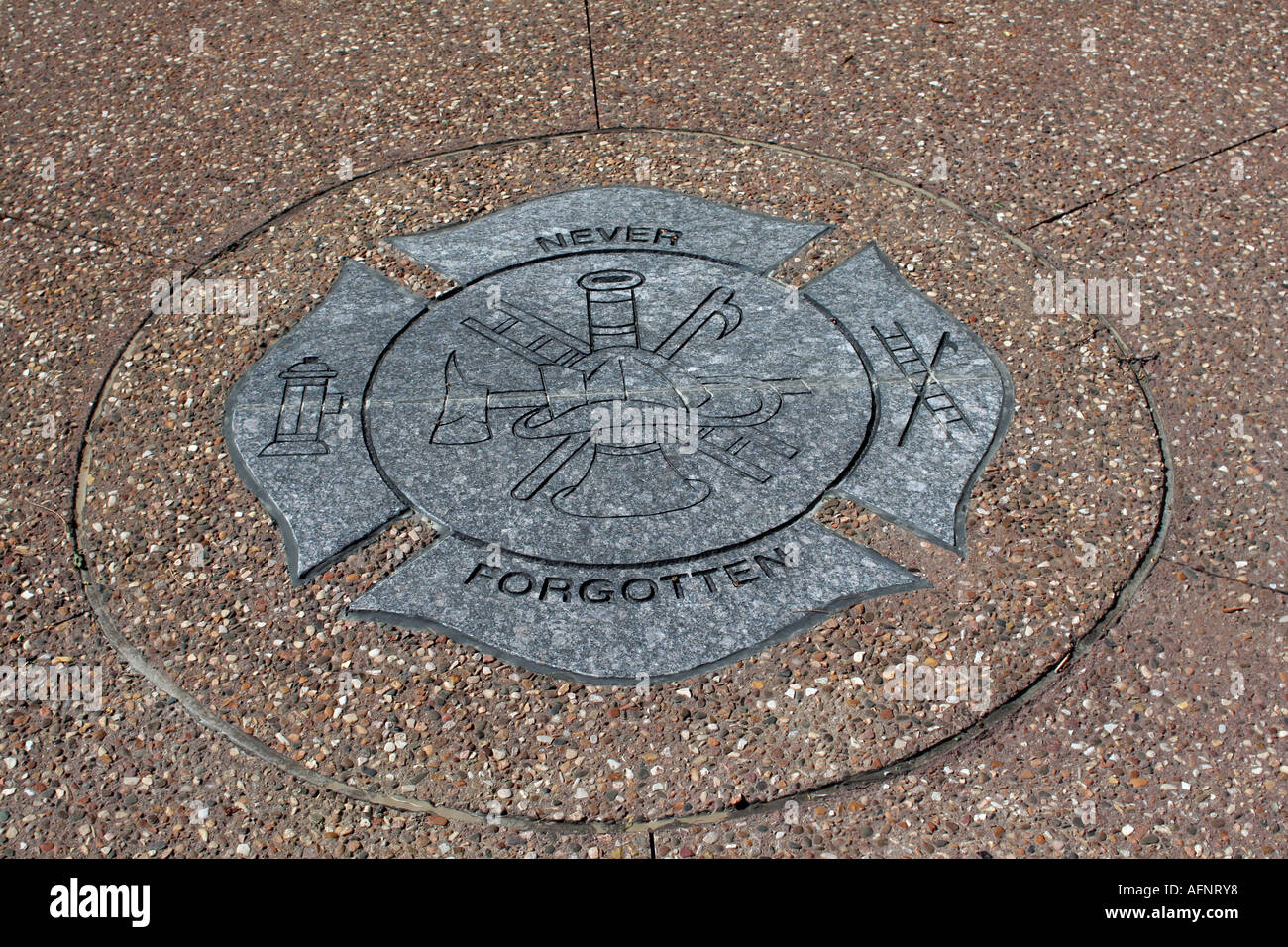 Iowa Firefighters Memorial, ground plaque Stock Photo - Alamy