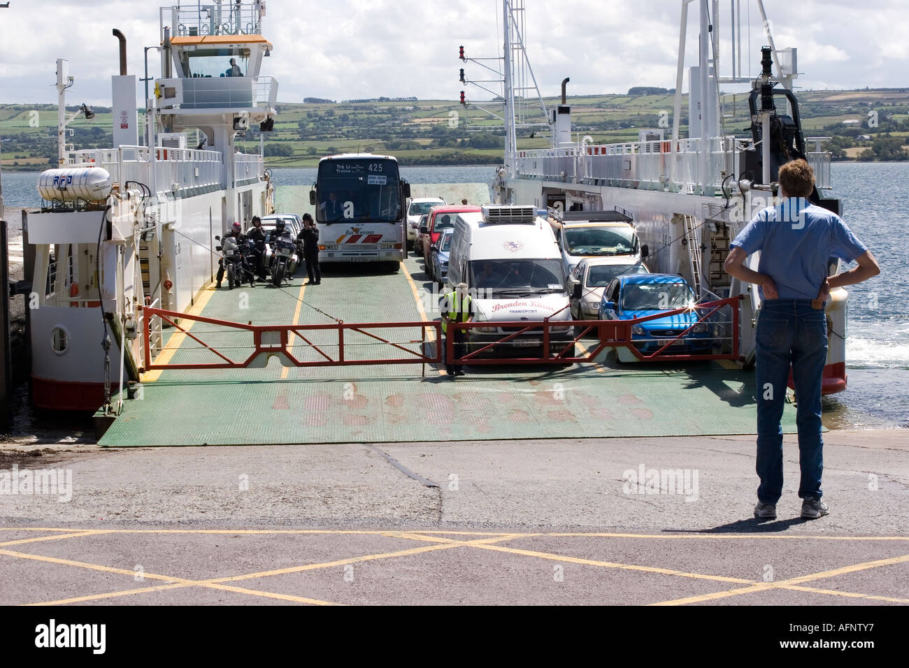 traffic boarding car ferry county kerry Ireland Stock Photo - Alamy