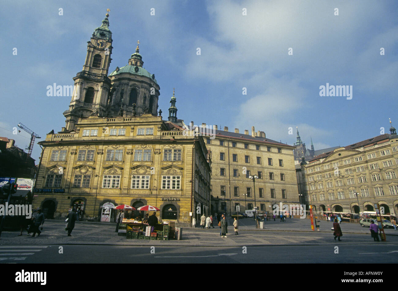 A view of the architecture in the historic section of Prague with ...