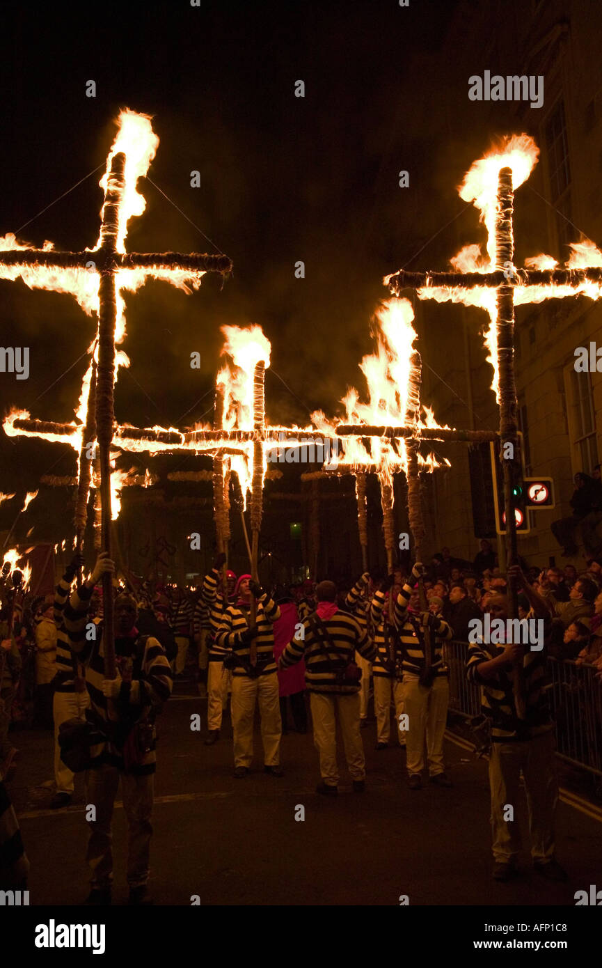 Burning crosses are paraded through Lewes, Lewes Bonfire celebrations ...