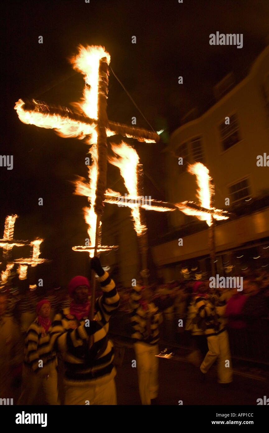 Blazing crosses are paraded through Lewes, Lewes Bonfire celebrations ...