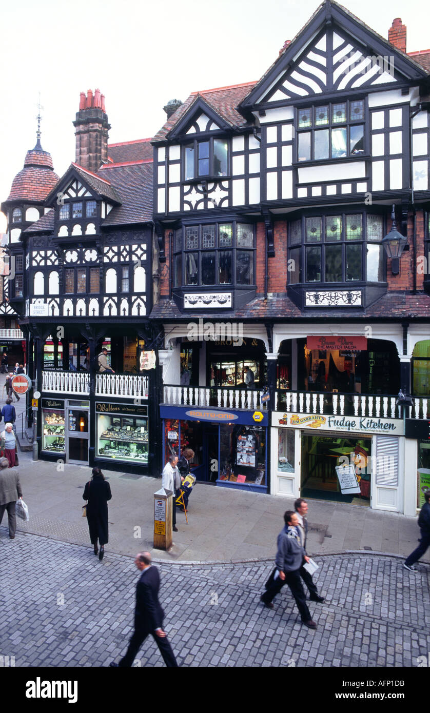 Chester, Cheshire, England. Shops known as The Rows on Bridge Street in ...