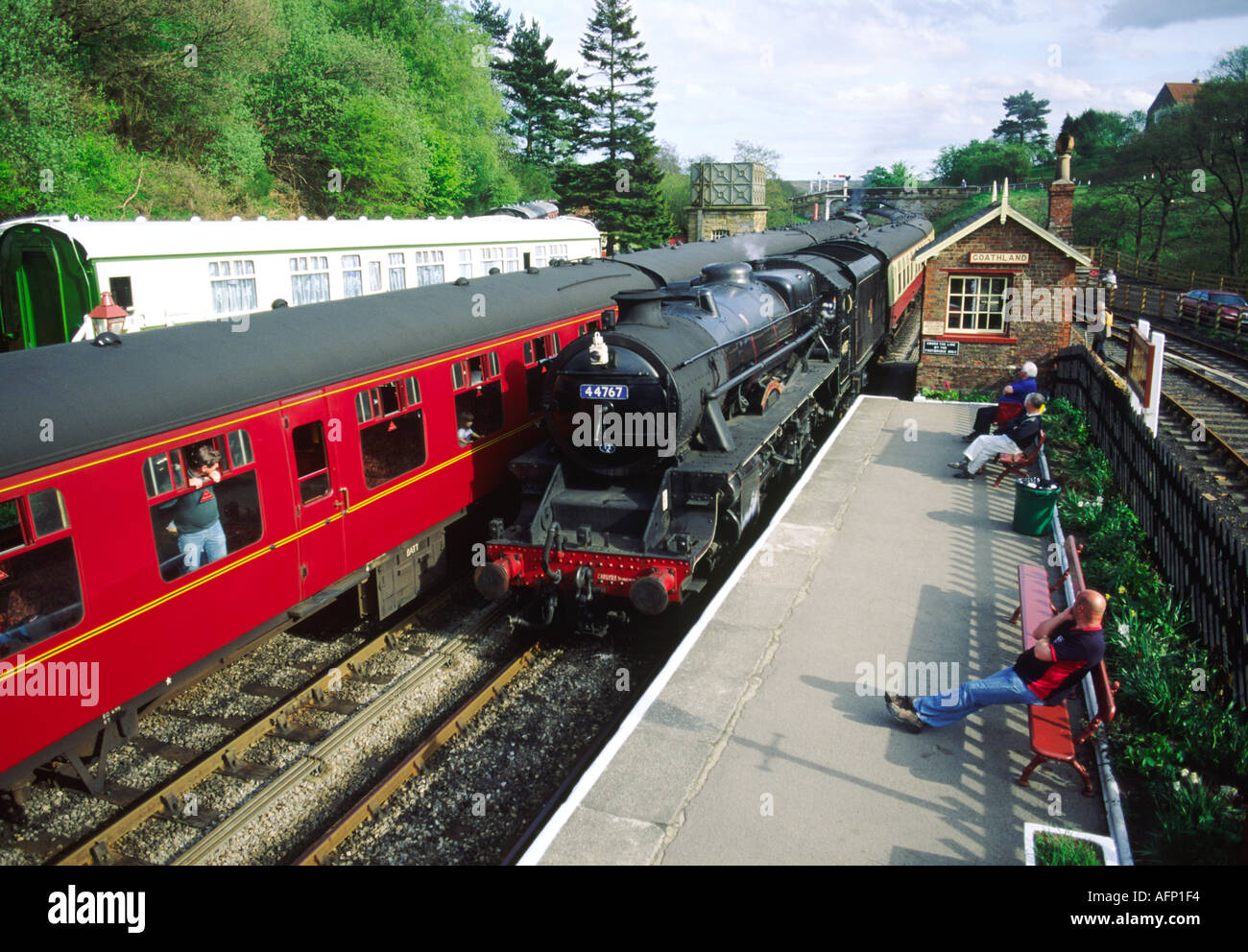 Steam train locomotive engine at Goathland Station, near Whitby, on the ...
