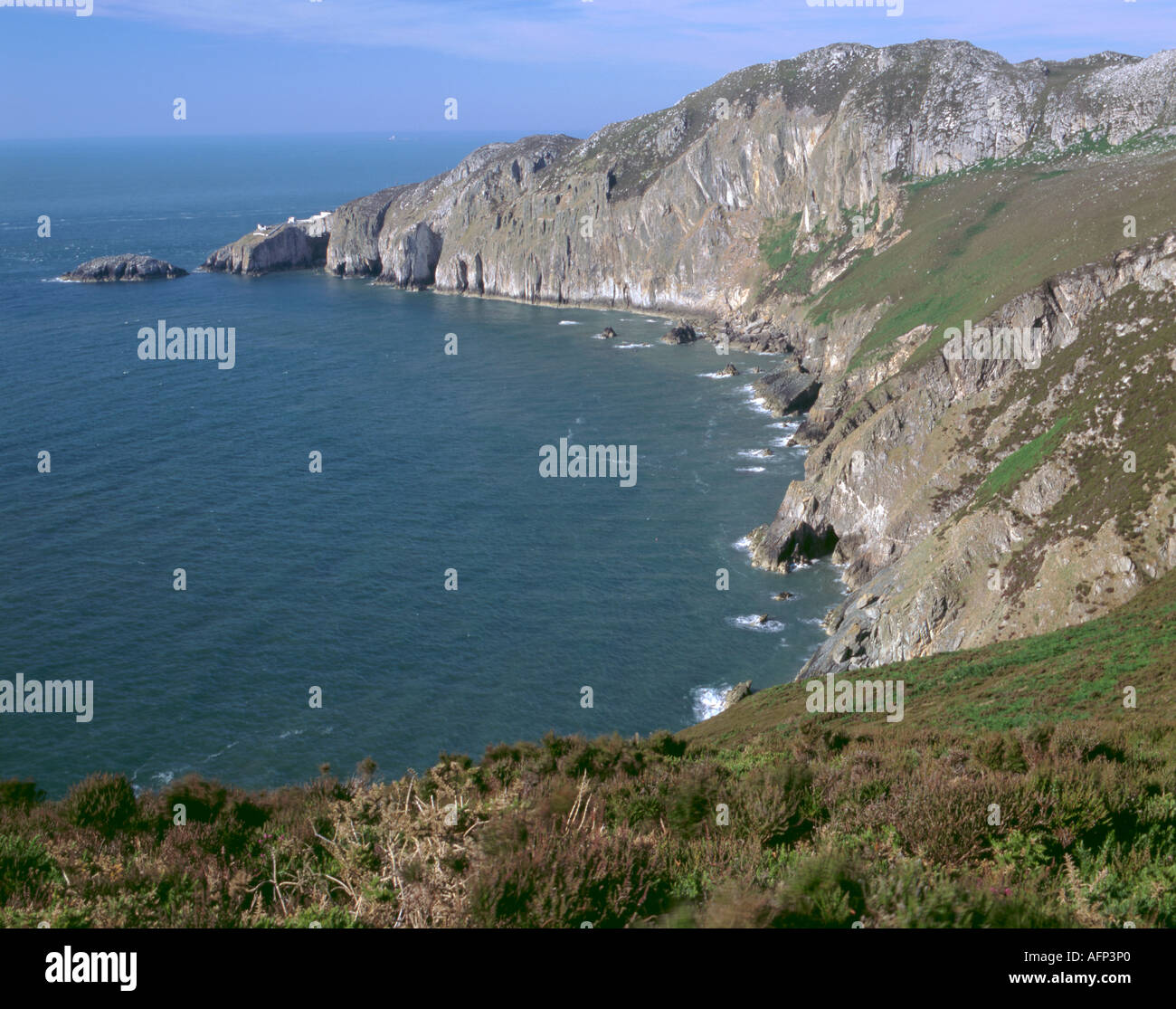 Gogarth Bay with North Stack at its far end, Holy Island, the Holyhead ...