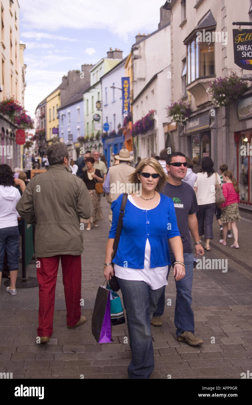 Shoppers in crowded Galway City high street Ireland Stock Photo - Alamy