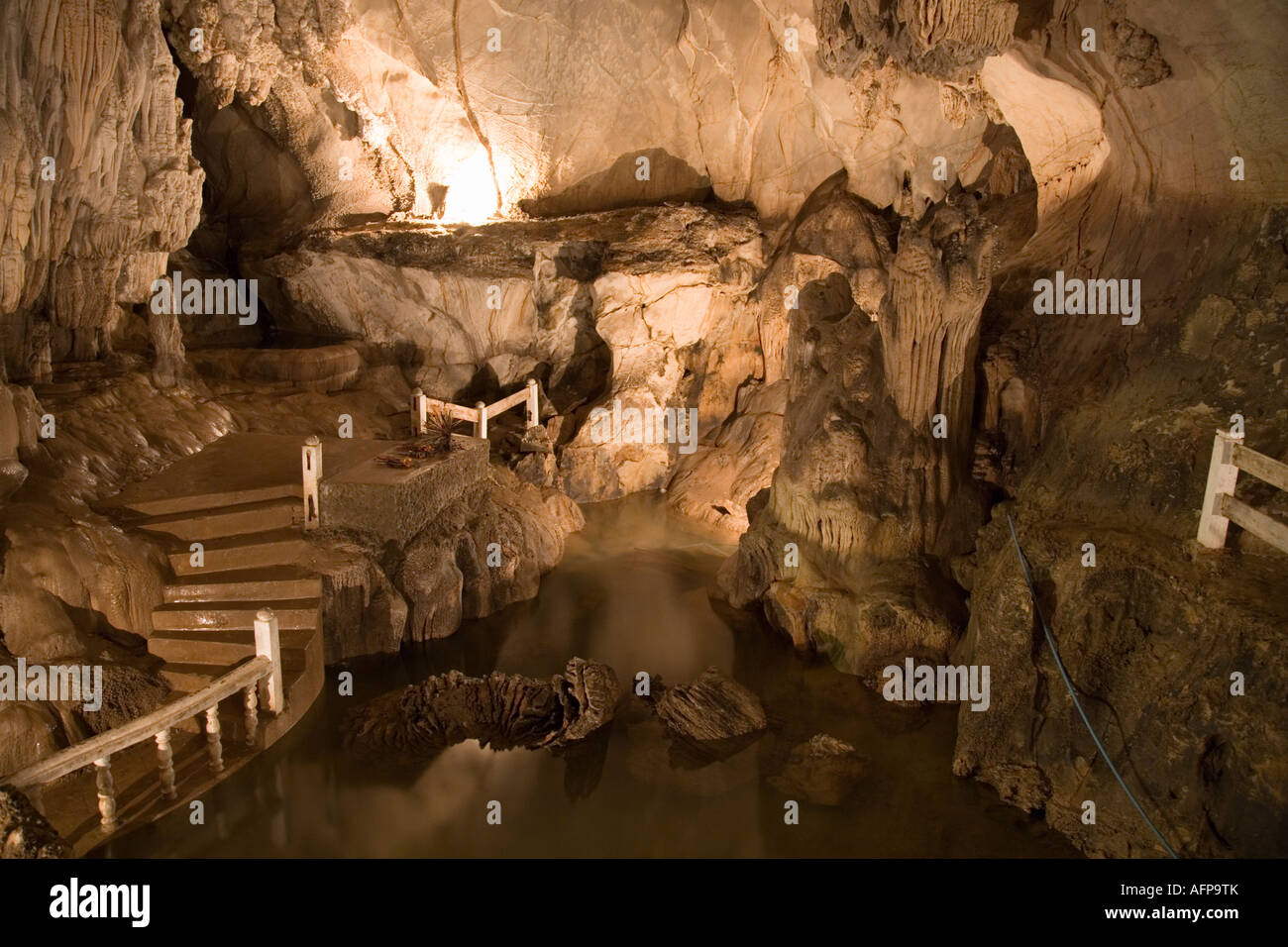 Water pool in Tham Jang cave gallery near Vang Vieng Laos Stock Photo ...