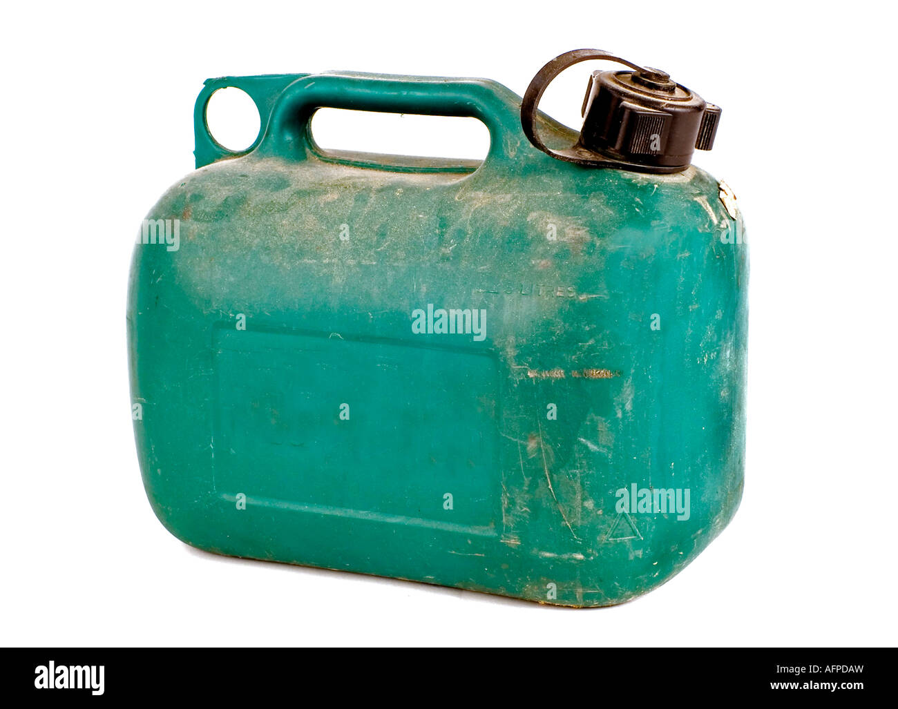 green plastic gas can on white background Stock Photo - Alamy