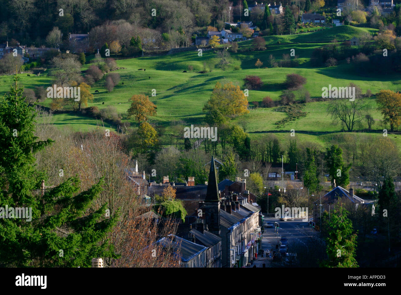 View over the village of Matlock Bath in the Derbyshire Peak District ...