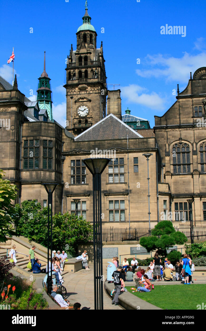 town hall peace gardens summer sheffield city south yorkshire england ...