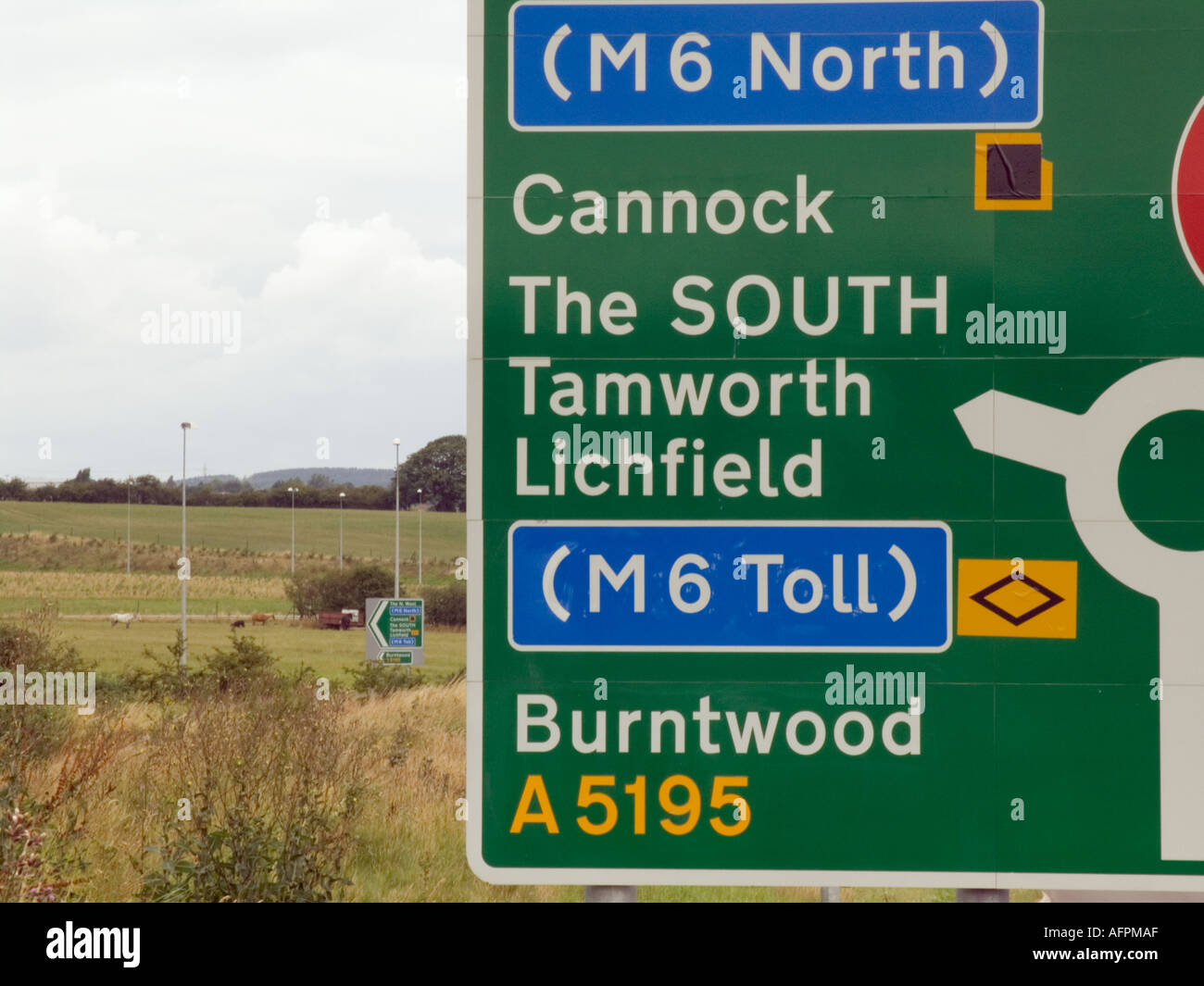 M6 TOLL motorway road sign on approach road Burntwood Staffordshire ...