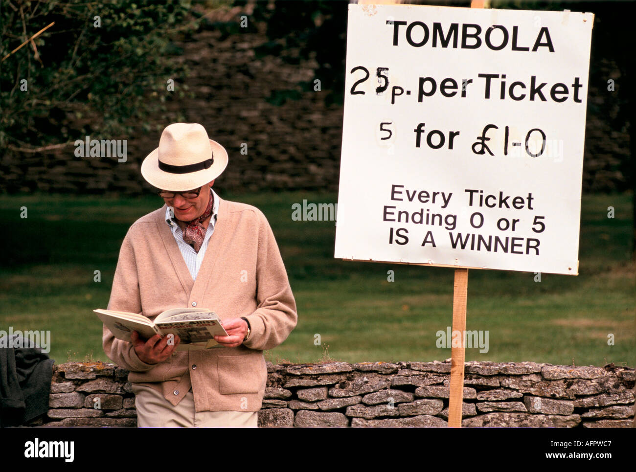Village Fetes 1990s UK.Eastleach Turville annual fete Tombola sign ...
