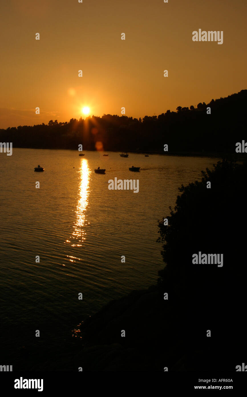 Sunset on Platanias Beach Skiathos Stock Photo - Alamy