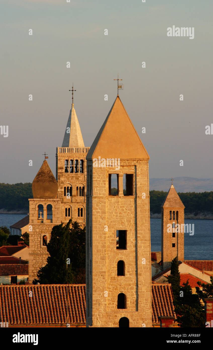 The four famous Bell Towers Old Town Rab Croatia Stock Photo - Alamy