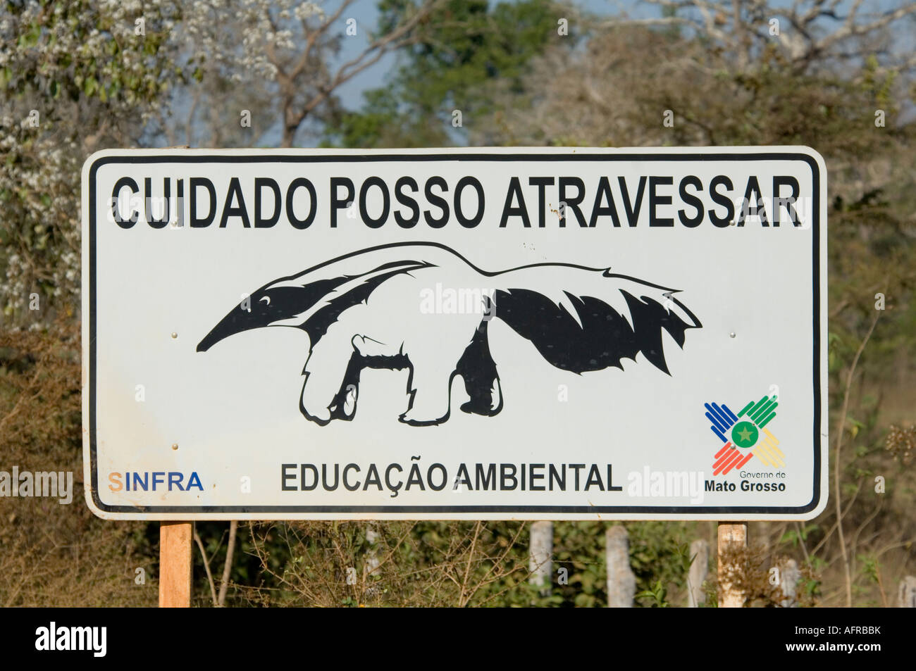 Anteater crossing warning sign Transpantaneira Northern Pantanal Mato ...
