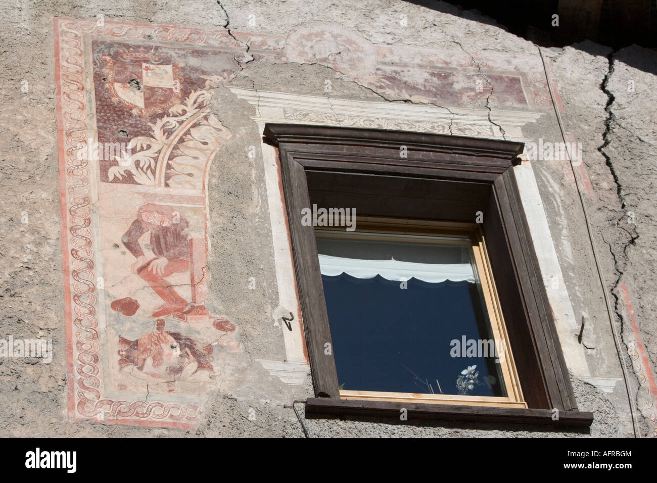 fresco around window of a house in Bormio,Italy Stock Photo - Alamy