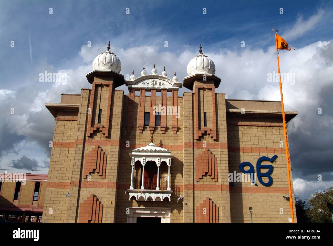 General view of facade of Sikh temple or Gurdwara, Hounslow, Middlesex ...