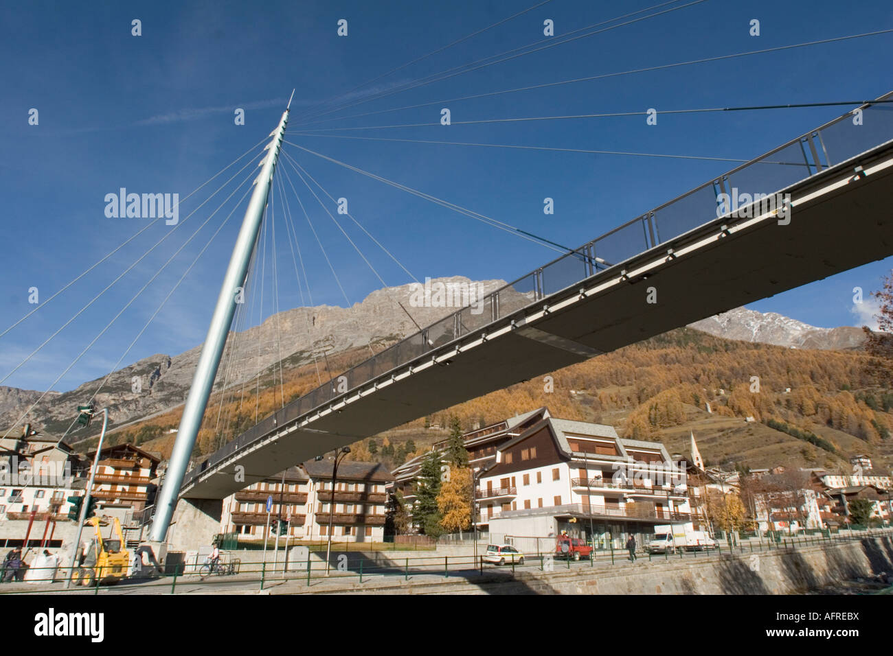 Suspension bridge in Bormio, Italy Stock Photo - Alamy