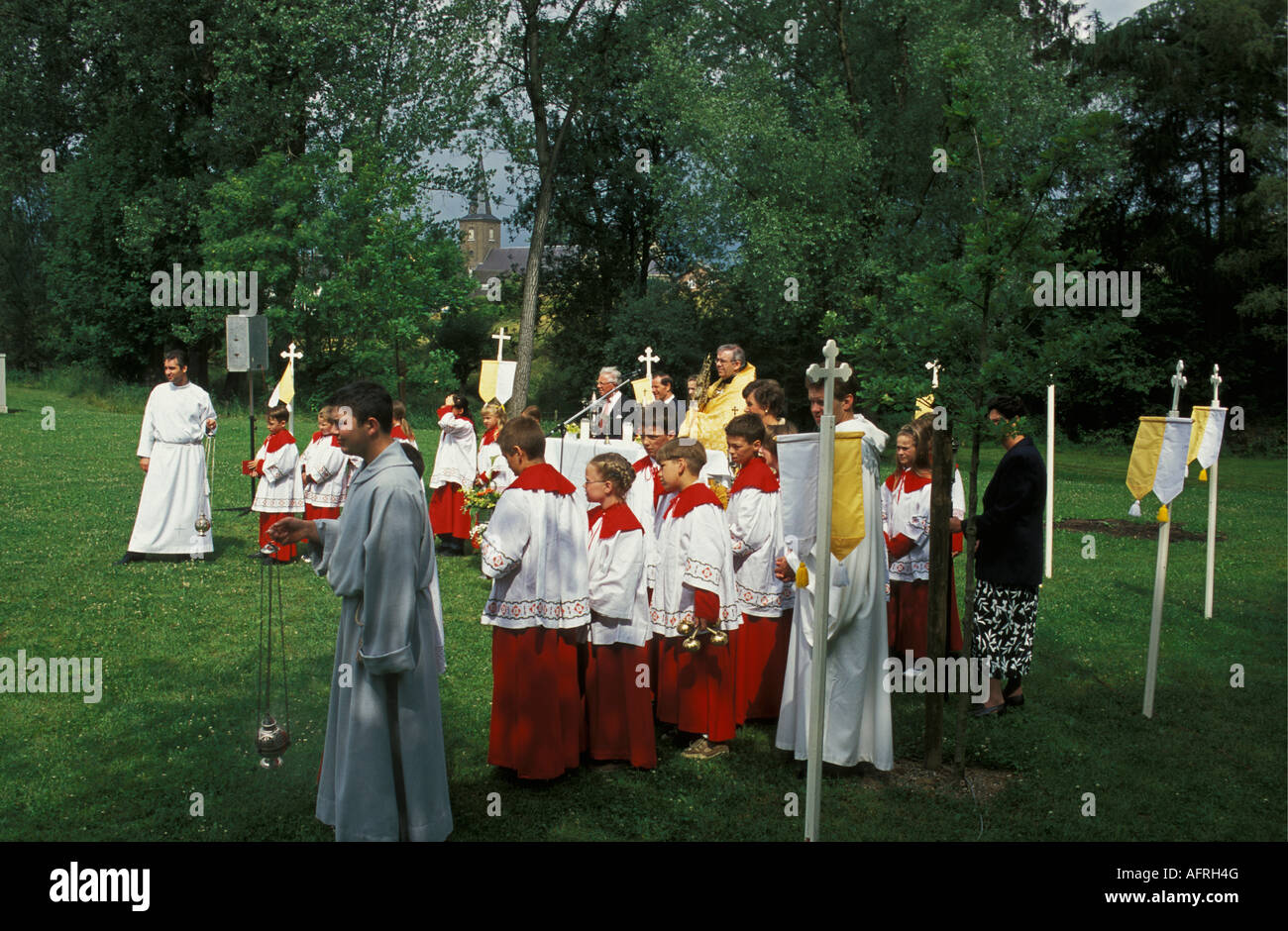 Netherlands Mechelen People at catholic Holy Communion procession Stock ...