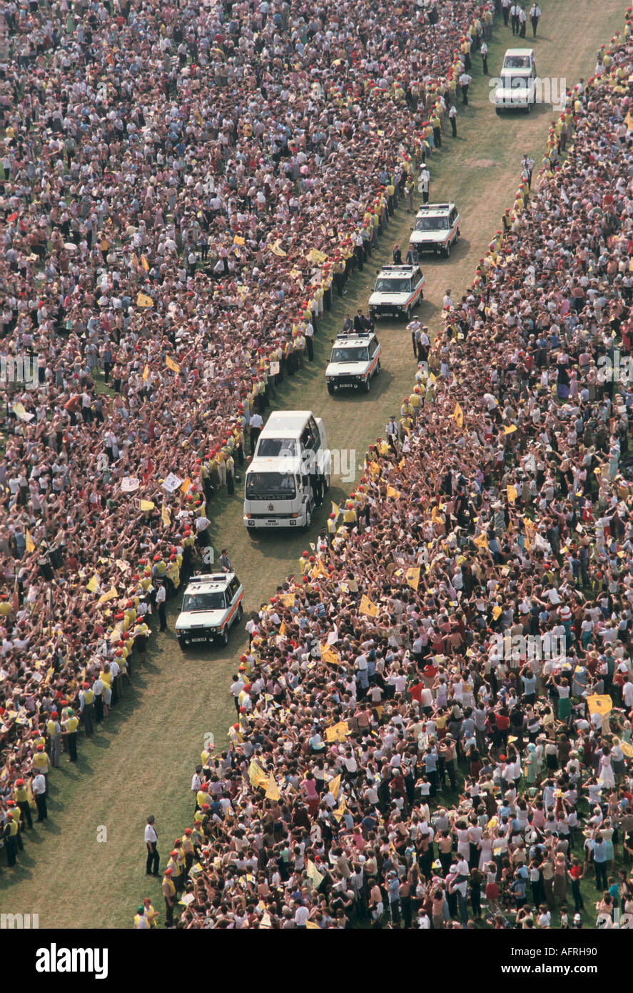 Pope John Paul II visits Glasgow Scotland UK 1982. Security procession ...