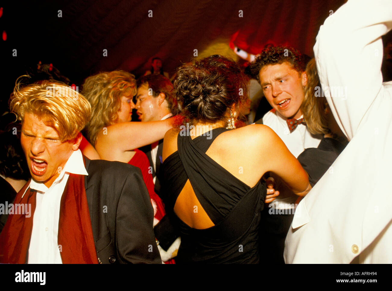 Disco dancing 1990s at a ball at the Cirencester agricultural college ...
