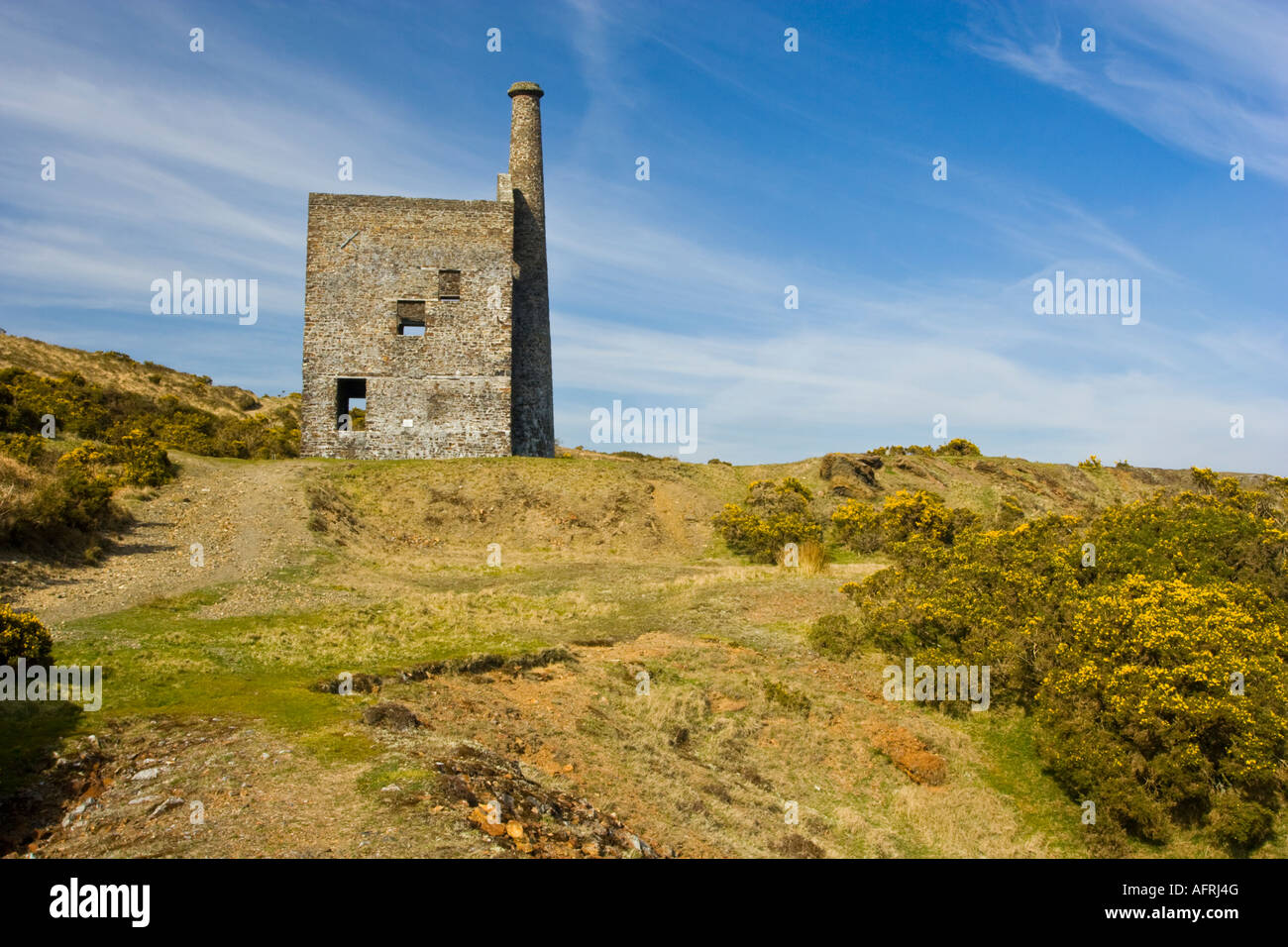 Wheal Betsy engine house on the edge of the Dartmoor National Park ...