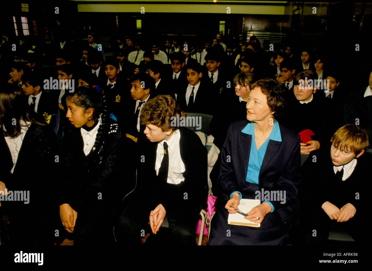Head teacher Secondary School 1990s UK. Morning assembly with children ... Head teacher Secondary School 1990s UK. Morning assembly with children ...