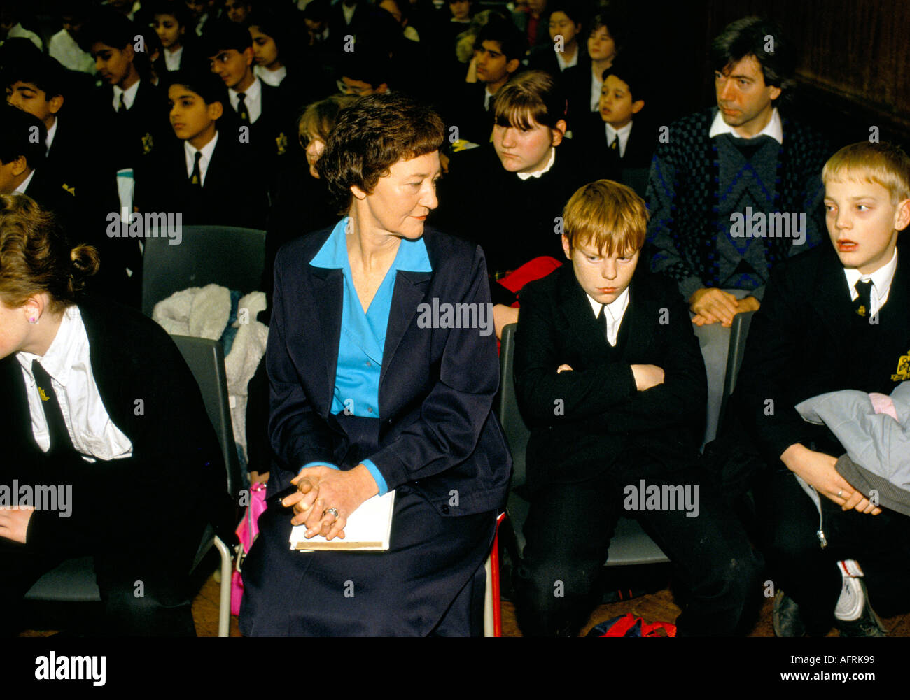 Head teacher Secondary School 1990s UK. Morning assembly with children ... Head teacher Secondary School 1990s UK. Morning assembly with children ...