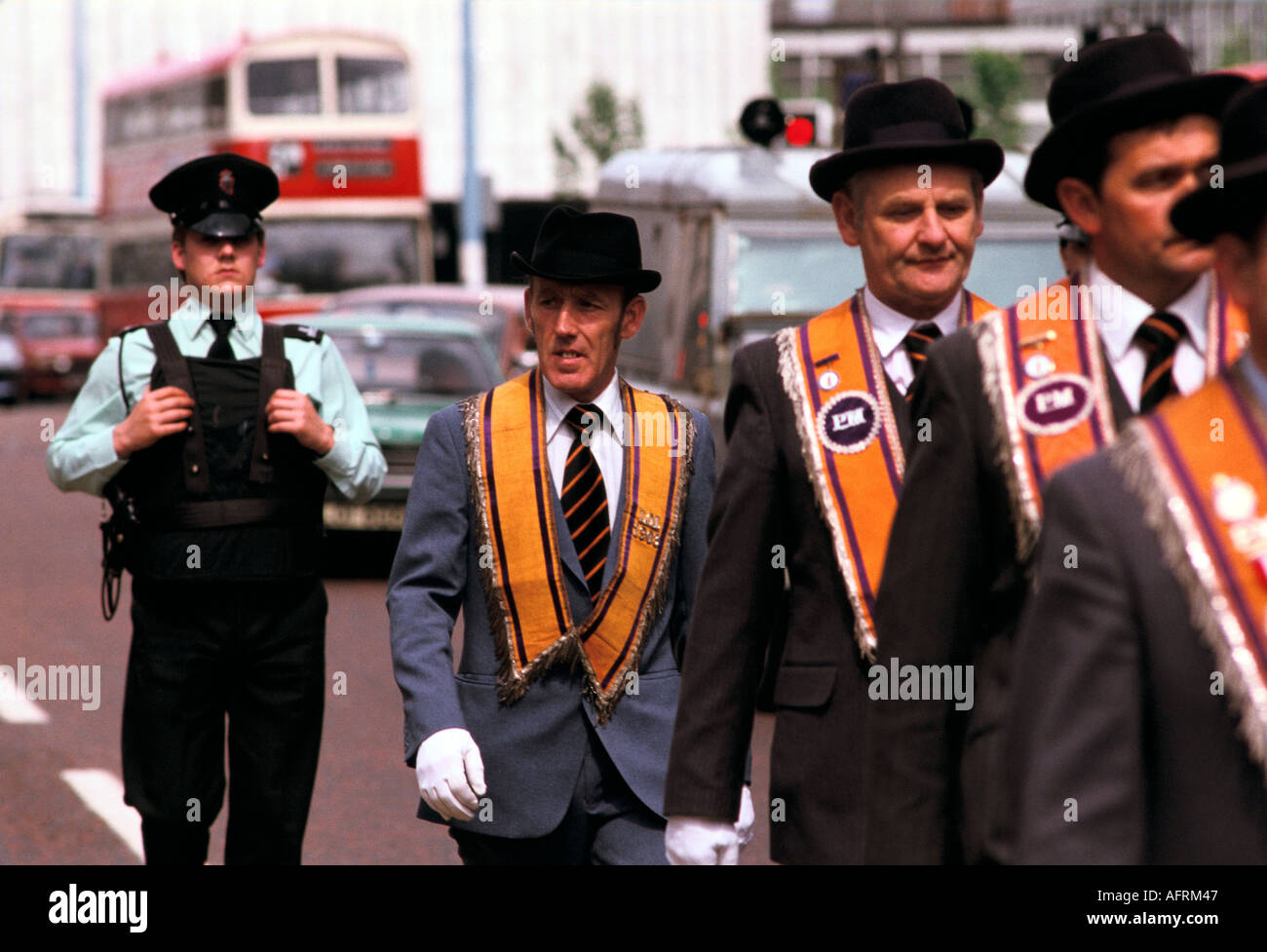 Belfast The Troubles. 1980s.Orange Day Parade through outskirts of ...