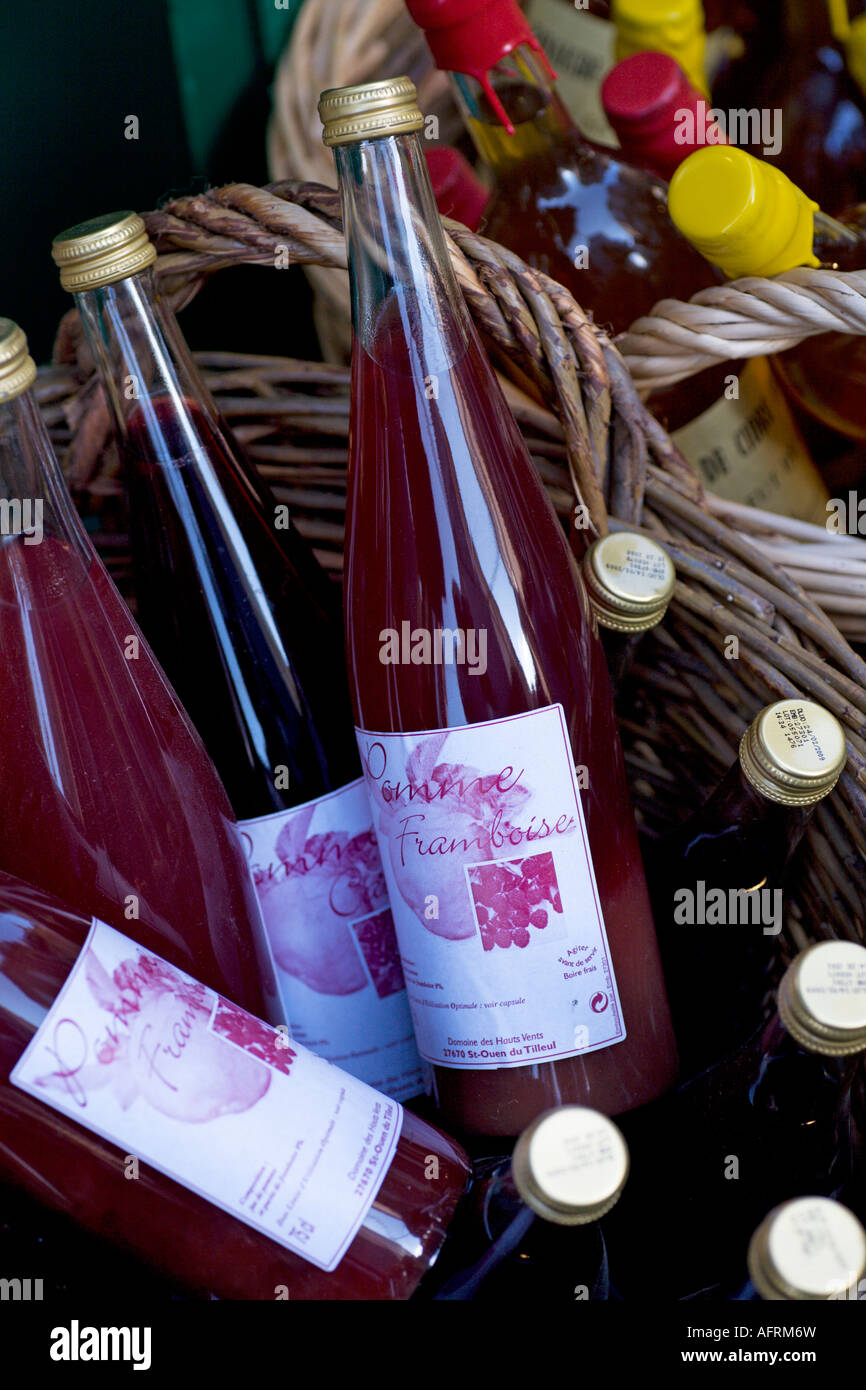 Apple and raspberry drink for sale at Honfleur Normandy France Stock ...