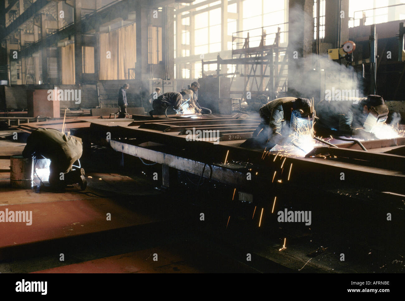 BUDAPEST HUNGARY 1990S WELDING TAKING PLACE IN GANZ DANUBUS SHIPYARD ...