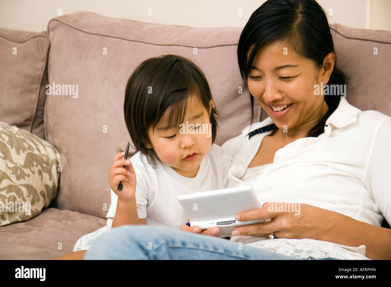 Mother and Son Playing Game Stock Photo - Alamy