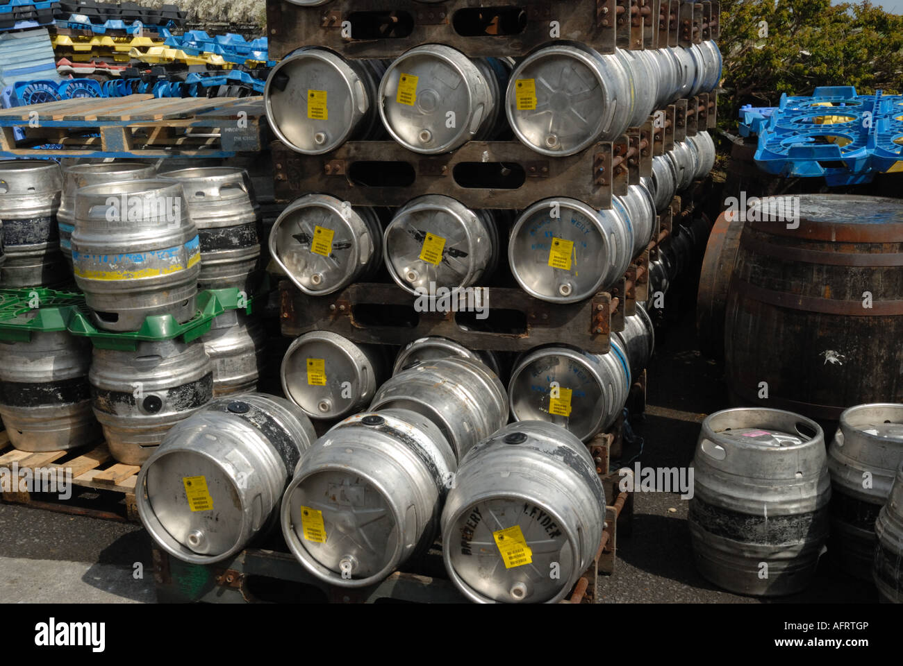 Beer casks in outside storage at Orkney Brewery Stock Photo - Alamy