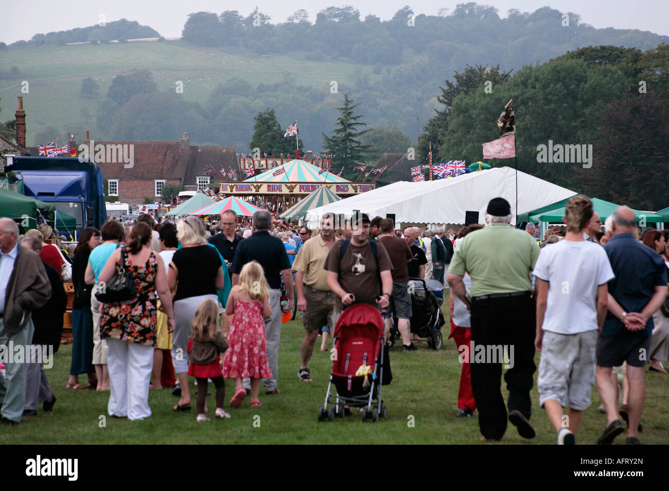 Villagers attending annual Findon Sheep Fair, West Sussex, England, UK ...