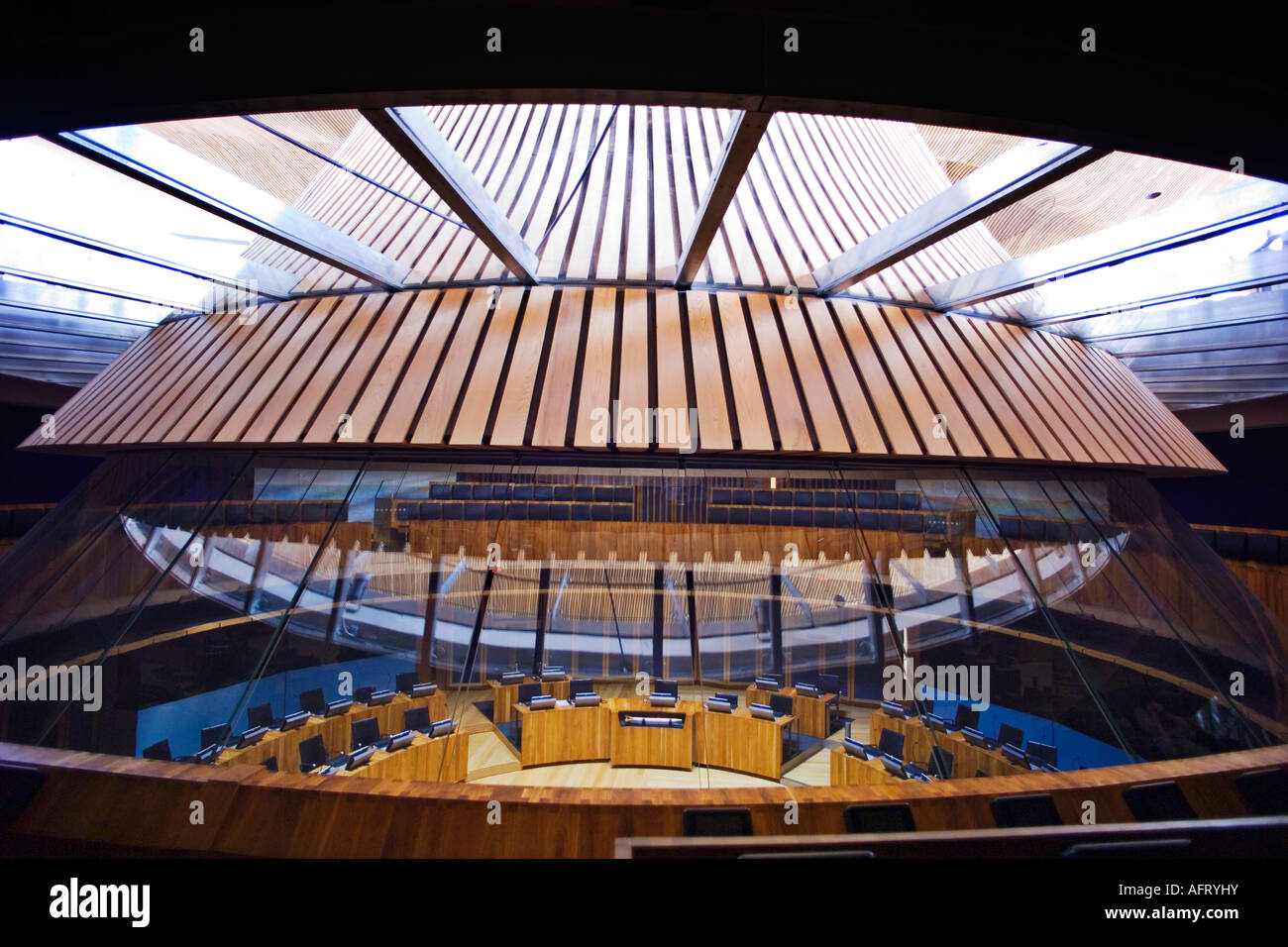 The base of the cowl of the Senedd debating chamber in the National ...