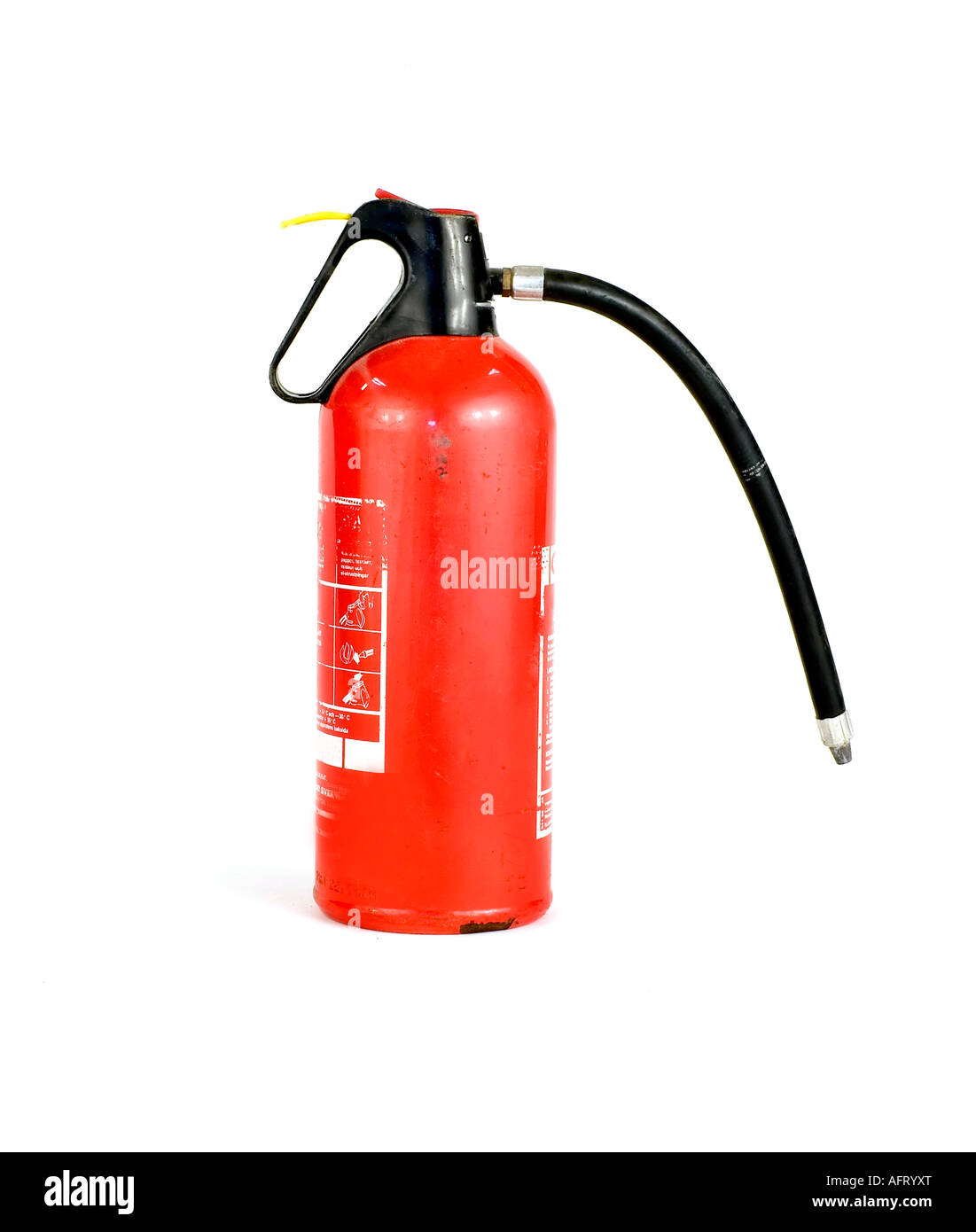 red fire extinguisher on white background Stock Photo - Alamy