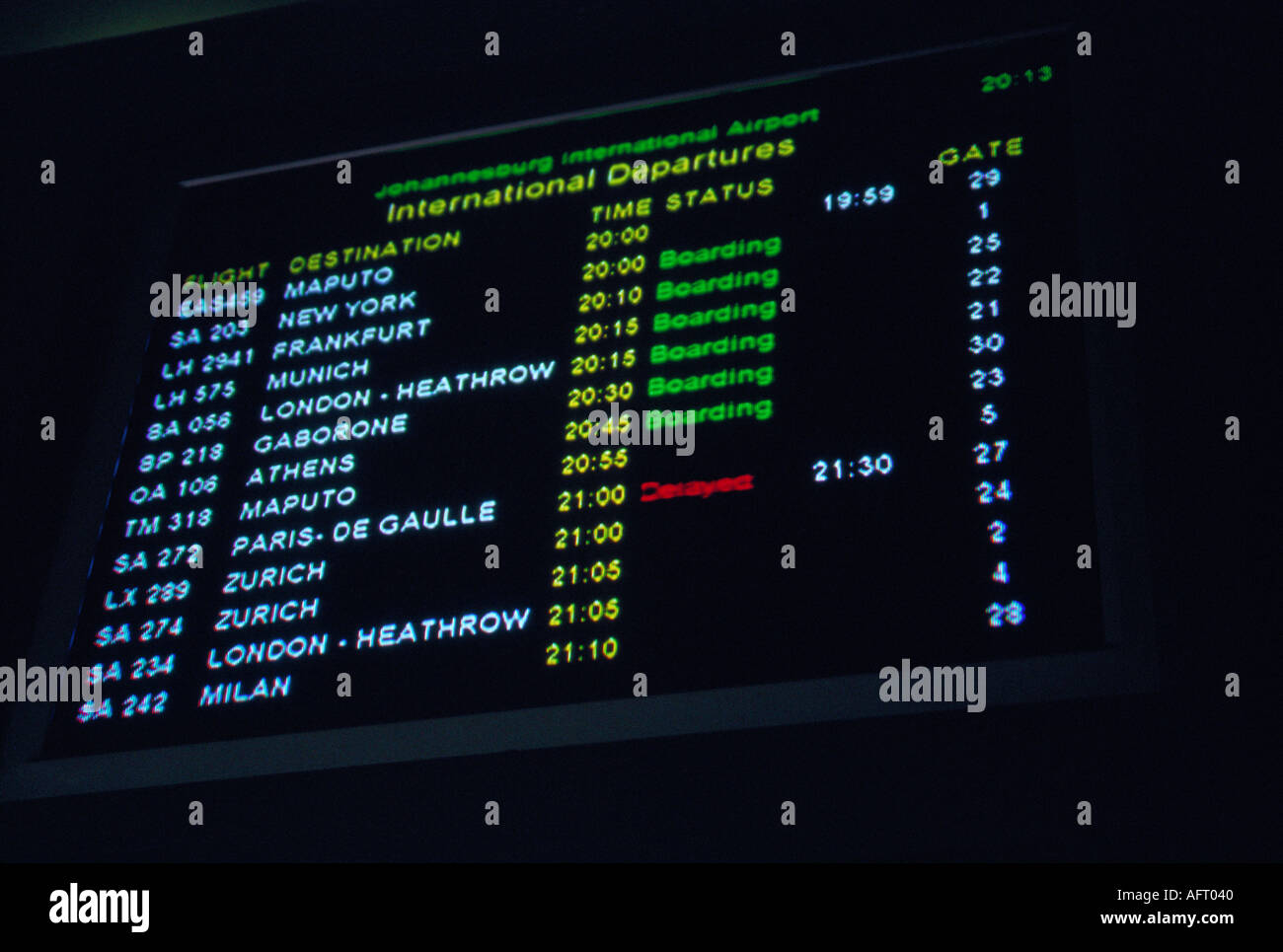 International Departure board Johannesburg International Airport ...