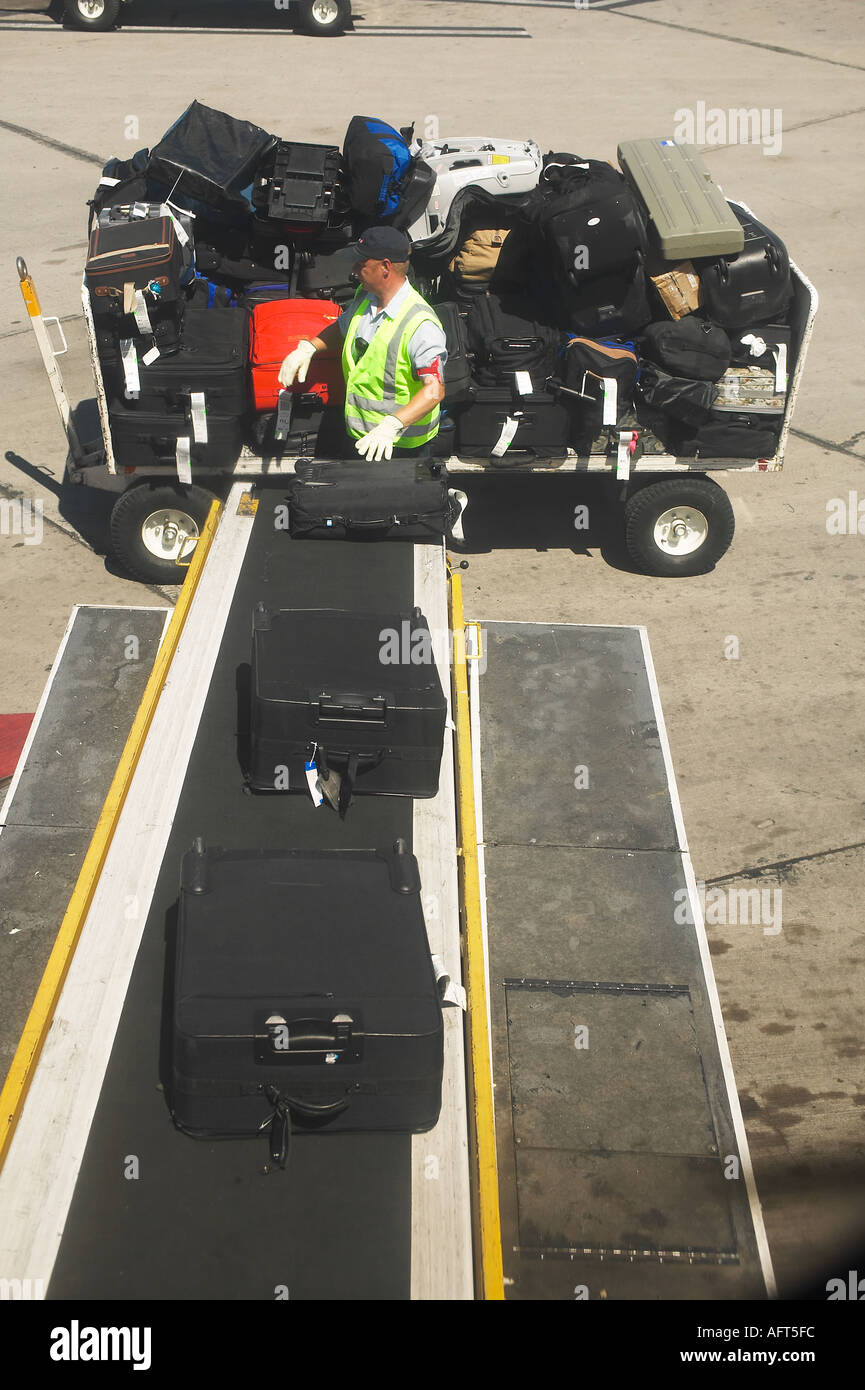 Baggage Loading on Airplane at Airport Stock Photo - Alamy